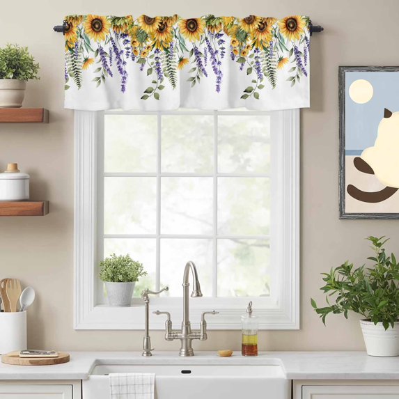 Curtain Valance for Windows, Summer Lavender Sunflowers Kitchen ...