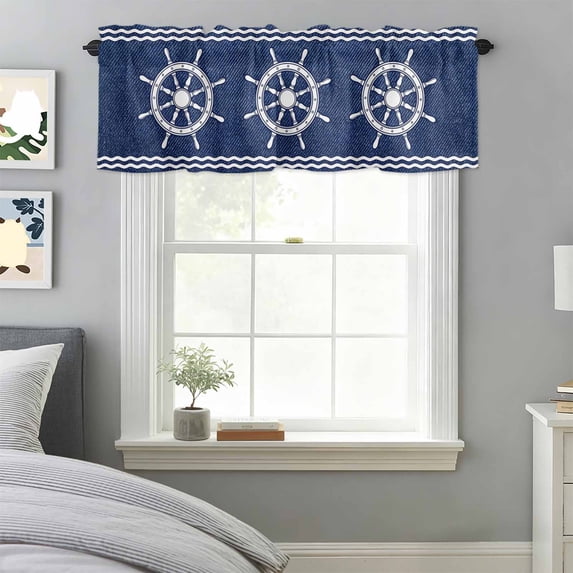Curtain Valance for Windows, Summer Marine Nautical Rudder Denim ...
