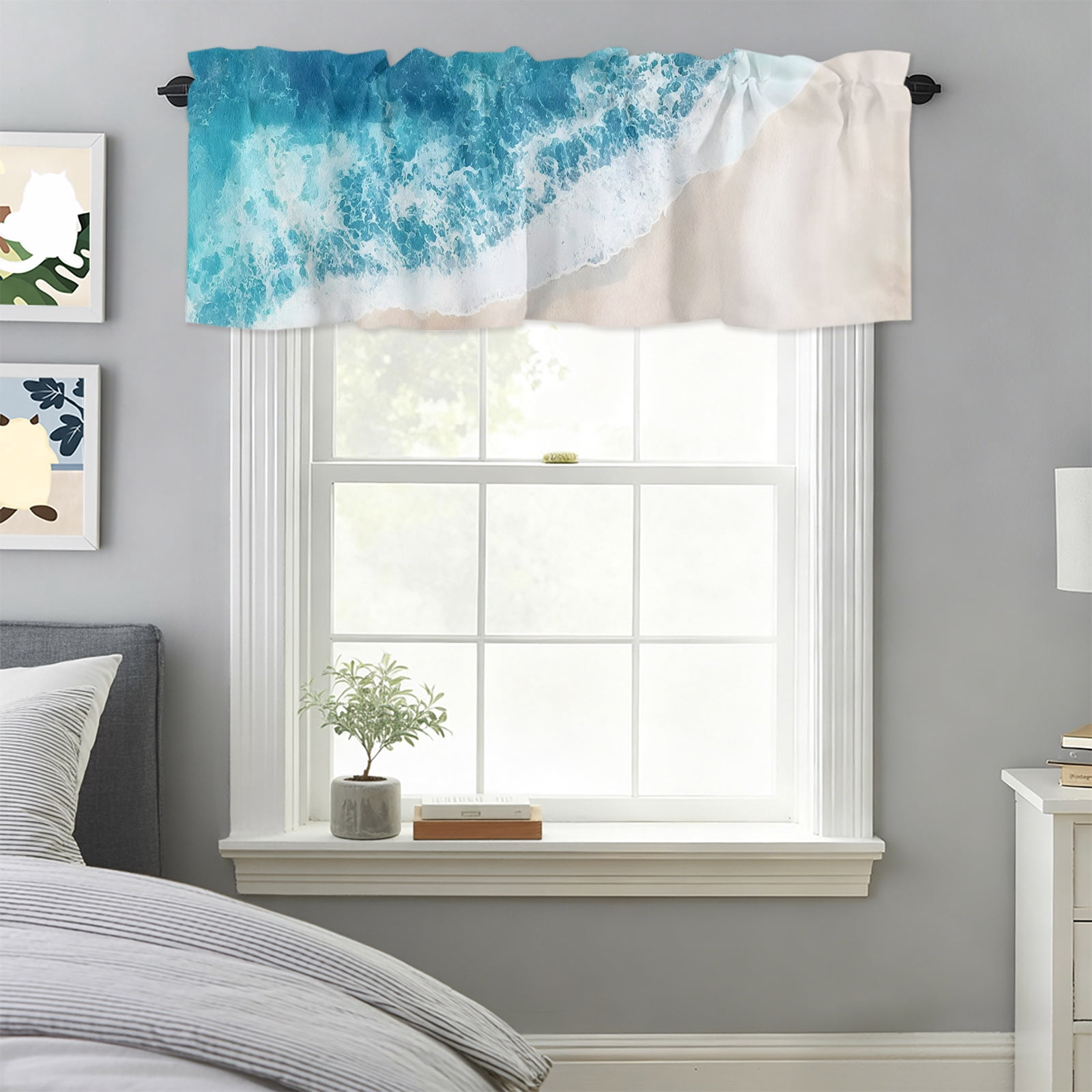Curtain Valance for Windows, Summer Ocean Beach Sea Foam Kitchen ...