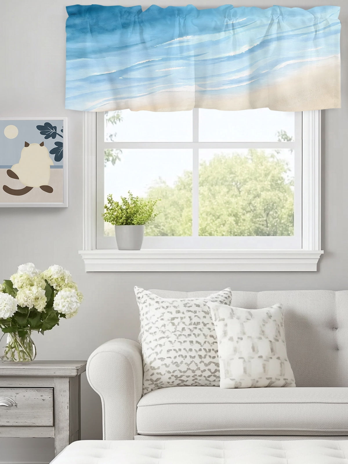 Curtain Valance for Windows, Summer Ocean Blue Gradient Kitchen ...