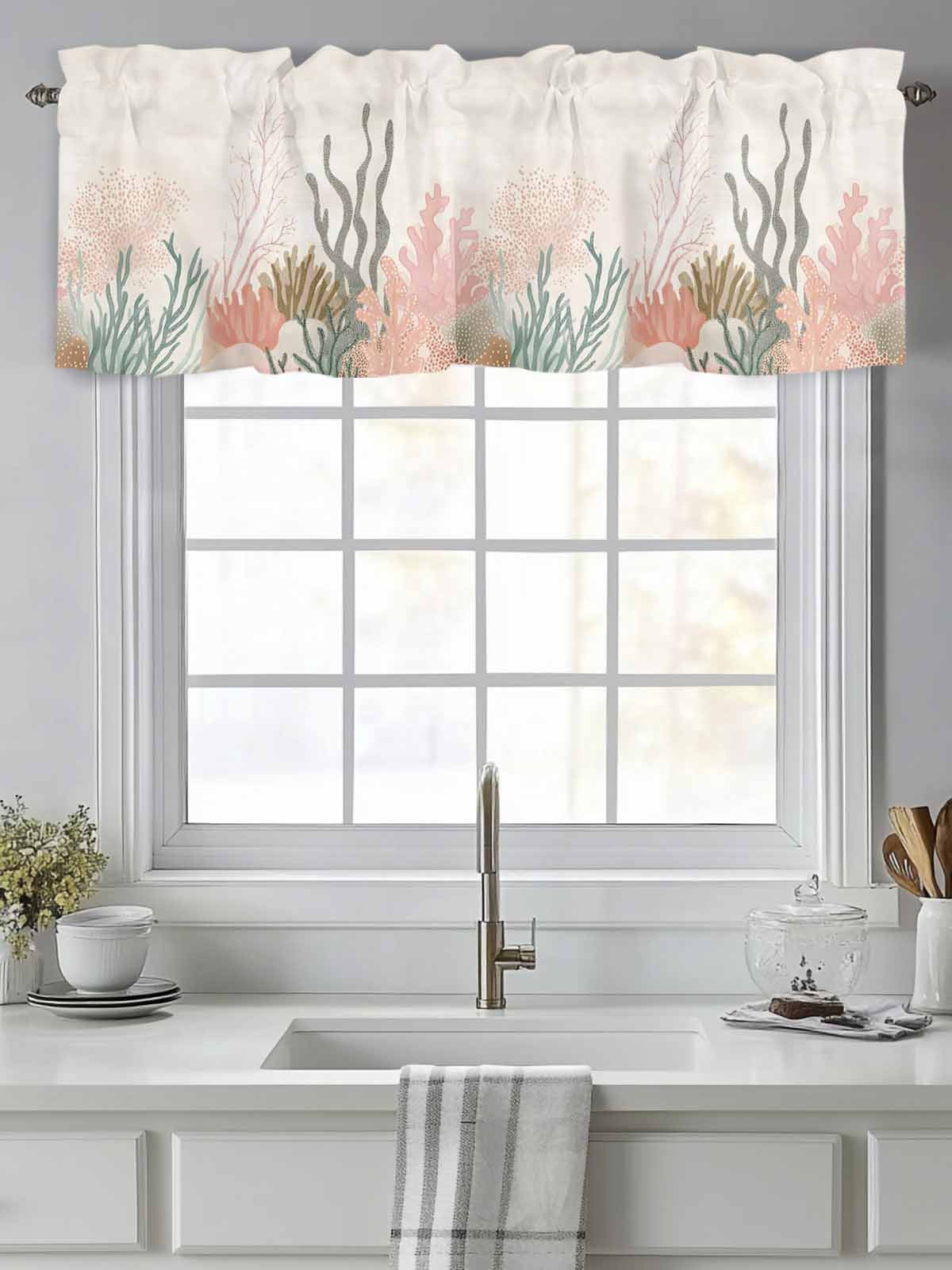 Curtain Valance for Windows,Summer Ocean Coral Pink Kitchen Valances ...