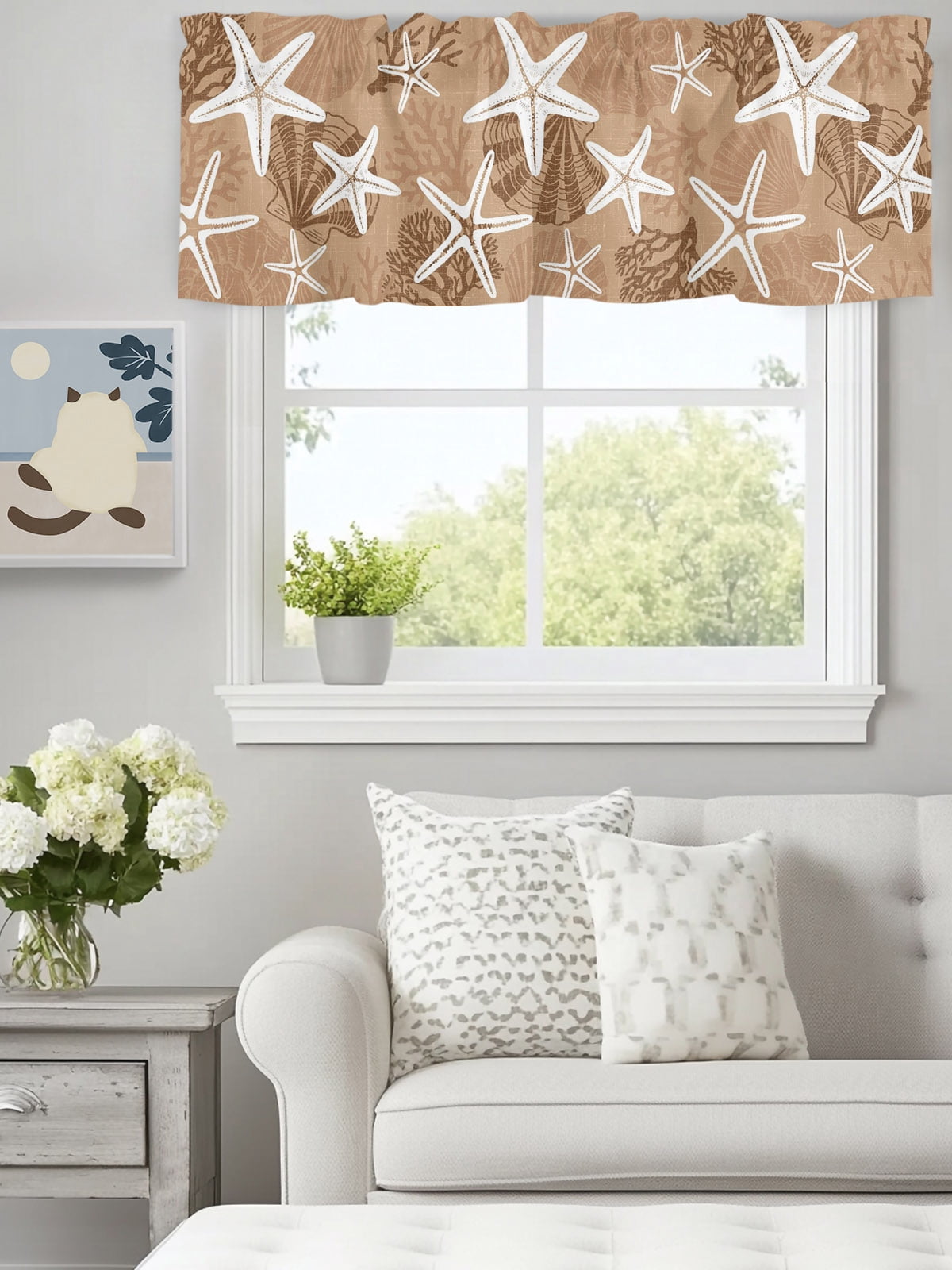 Curtain Valance for Windows, Summer Ocean Starfish Shell Kitchen ...