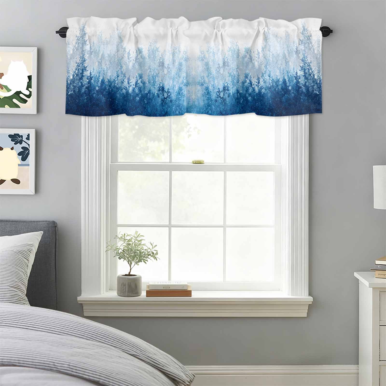 Curtain Valance for Windows, Summer Ombre Blue Plant Tree Kitchen ...