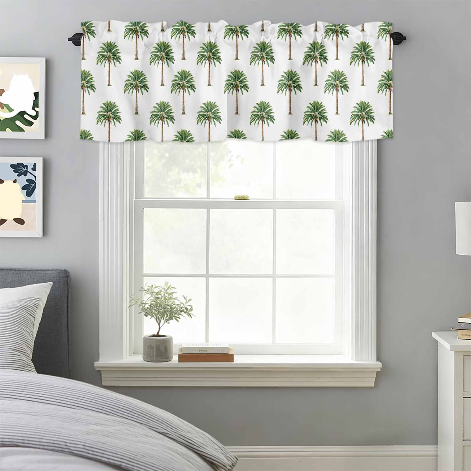 Curtain Valance for Windows, Summer Palm Tree Tropical Plant Kitchen ...