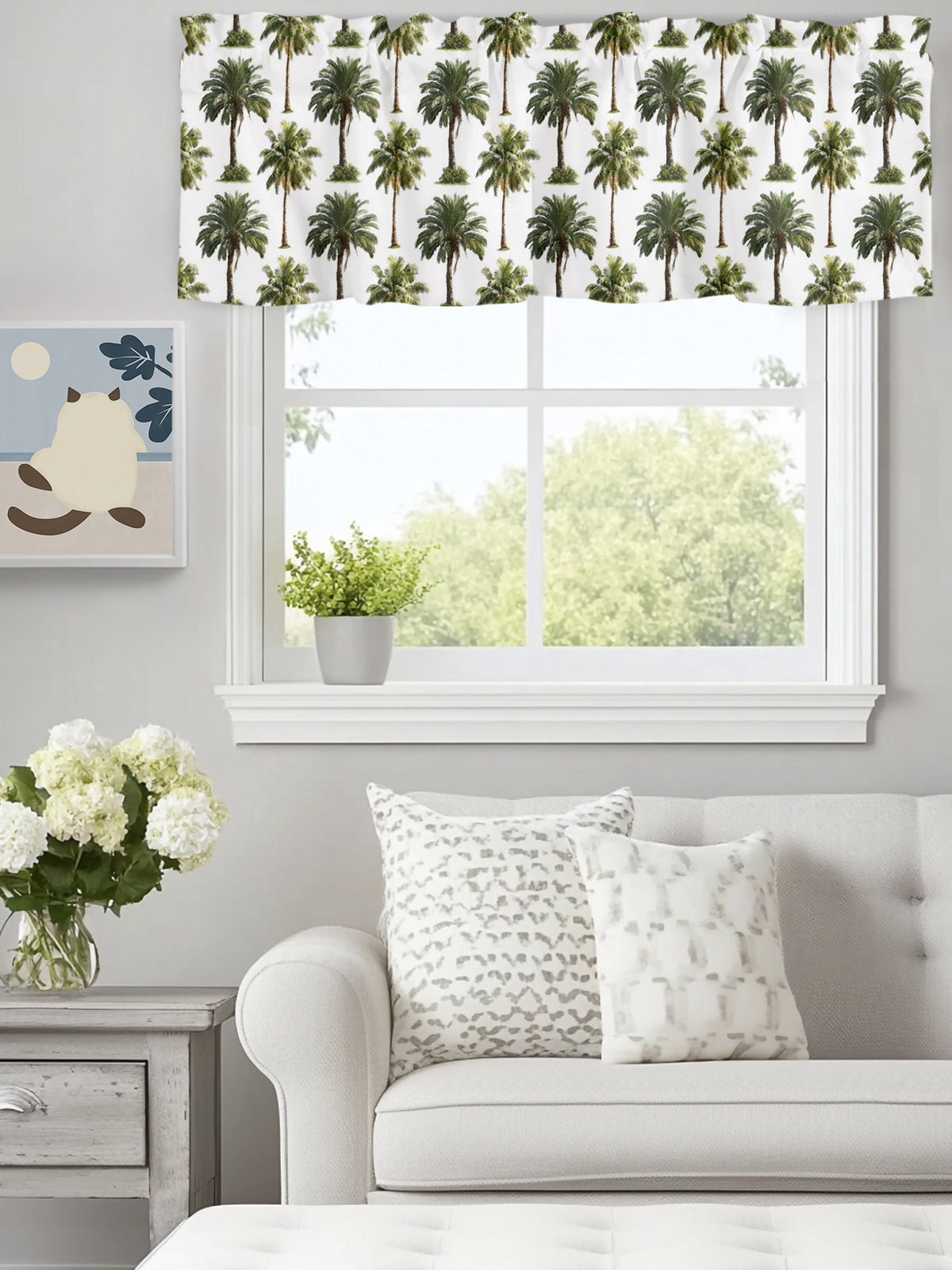 Curtain Valance for Windows, Summer Palm Trees Kitchen Valances Rod ...