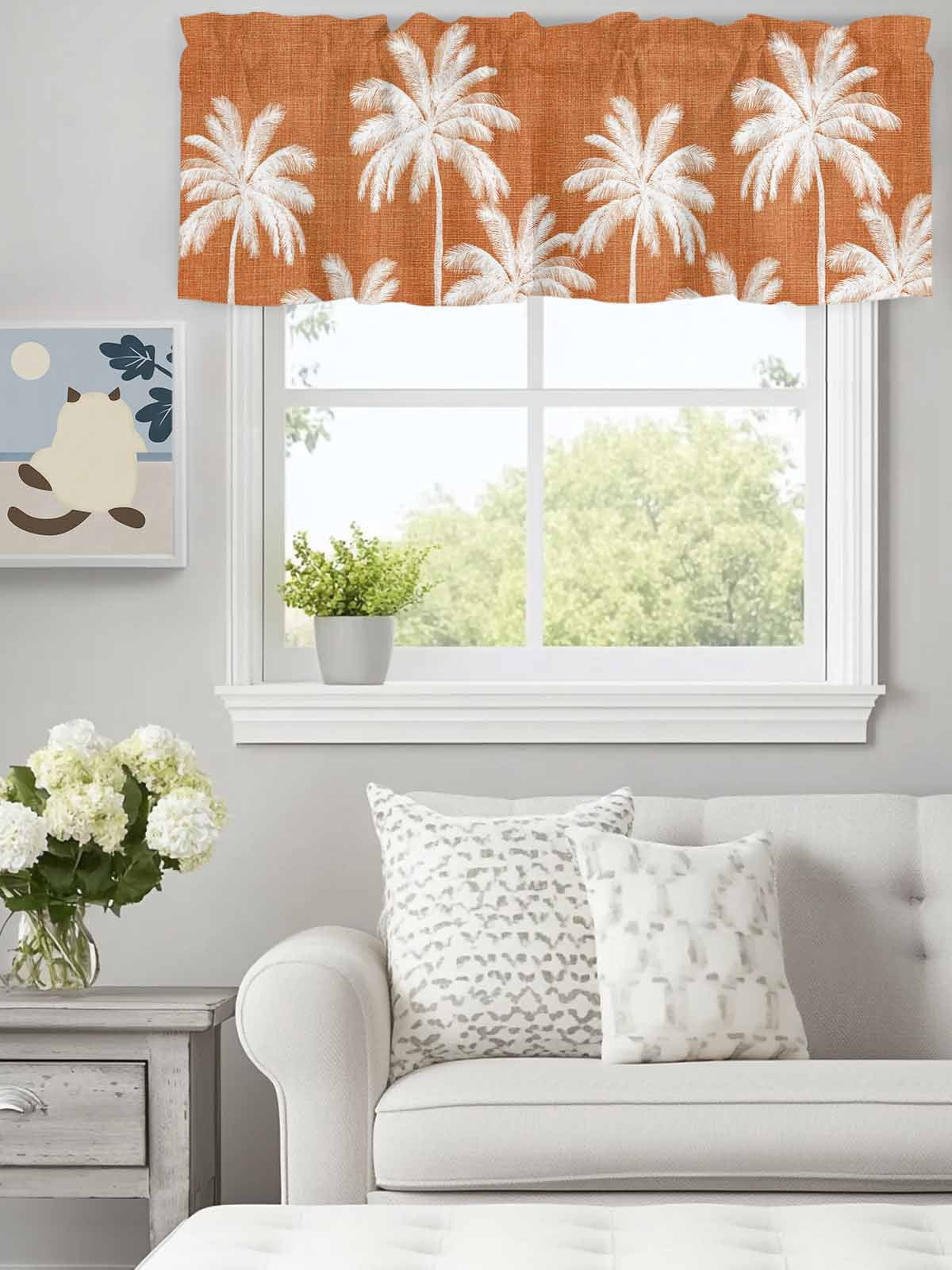 Curtain Valance for Windows, Summer Palm Trees White Silhouette Kitchen ...