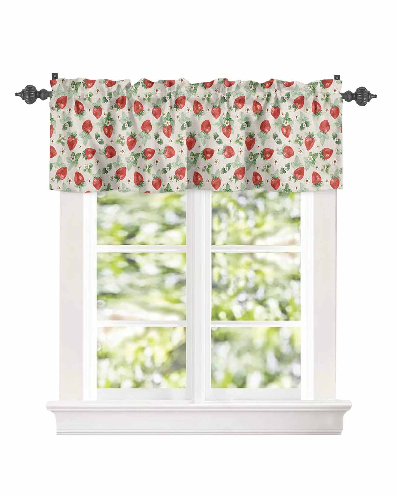 Curtain Valance for Windows Summer Red Strawberry Green Leaves Kitchen ...