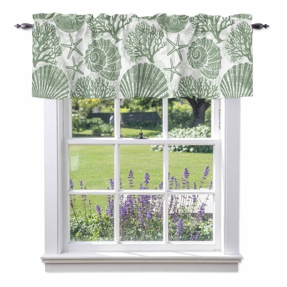 Curtain Valance for Windows, Summer Sage Green Ocean Theme Kitchen ...