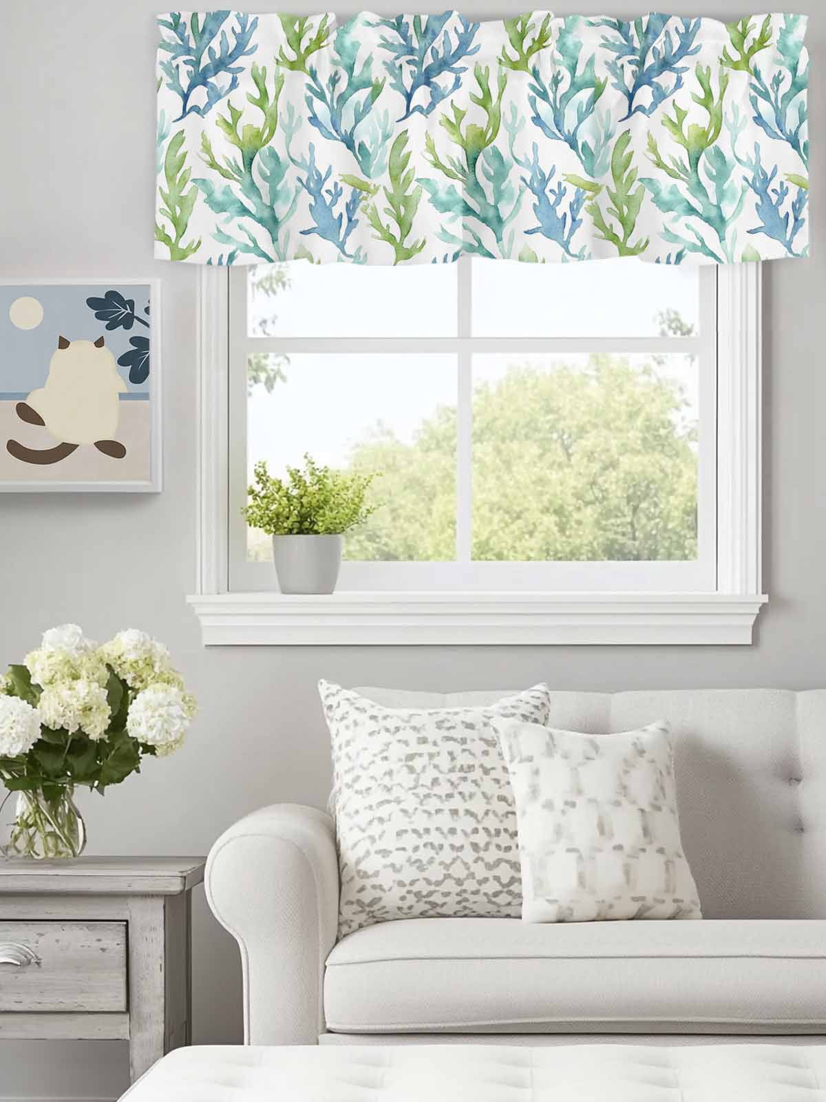 Curtain Valance for Windows, Summer Seaside Abstract Coral Kitchen ...