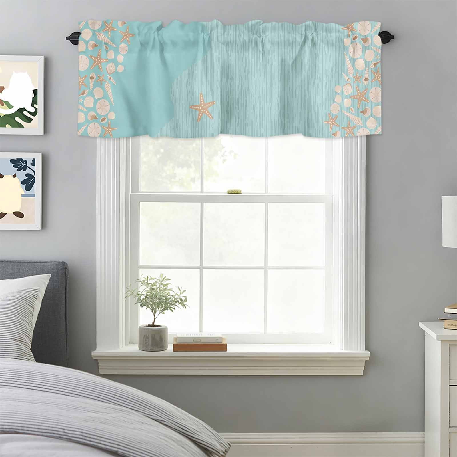 Curtain Valance for Windows, Summer Starfish Shell Kitchen Valances Rod ...