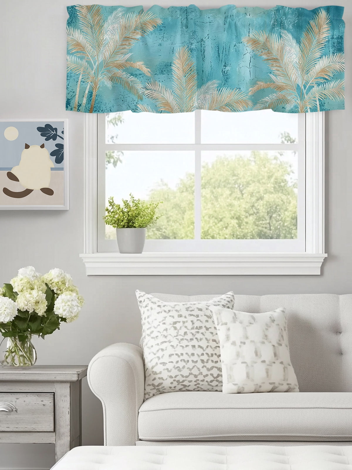 Curtain Valance for Windows, Summer Tropical Palm Leaves Kitchen ...