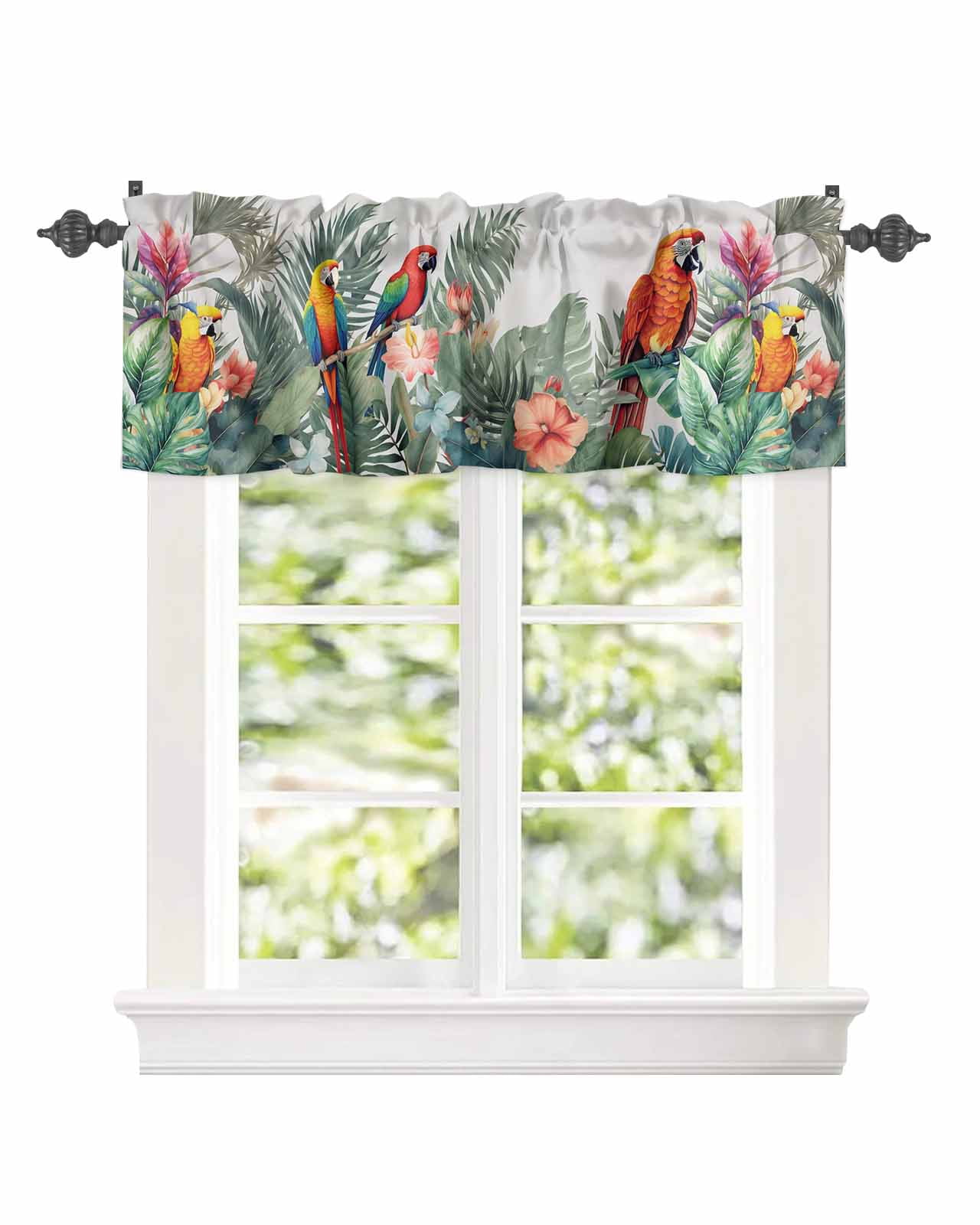Curtain Valance for Windows Summer Tropical Parrot Palm Leaf Kitchen ...