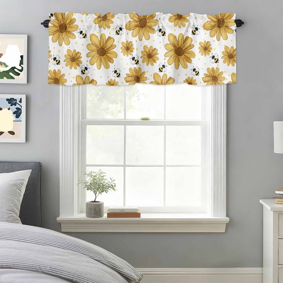 Curtain Valance for Windows, Summer Yellow Daisy Flower Kitchen ...