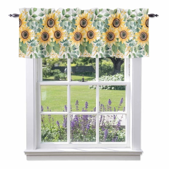 Curtain Valance for Windows, Summer Yellow Sunflower Botanical Kitchen ...