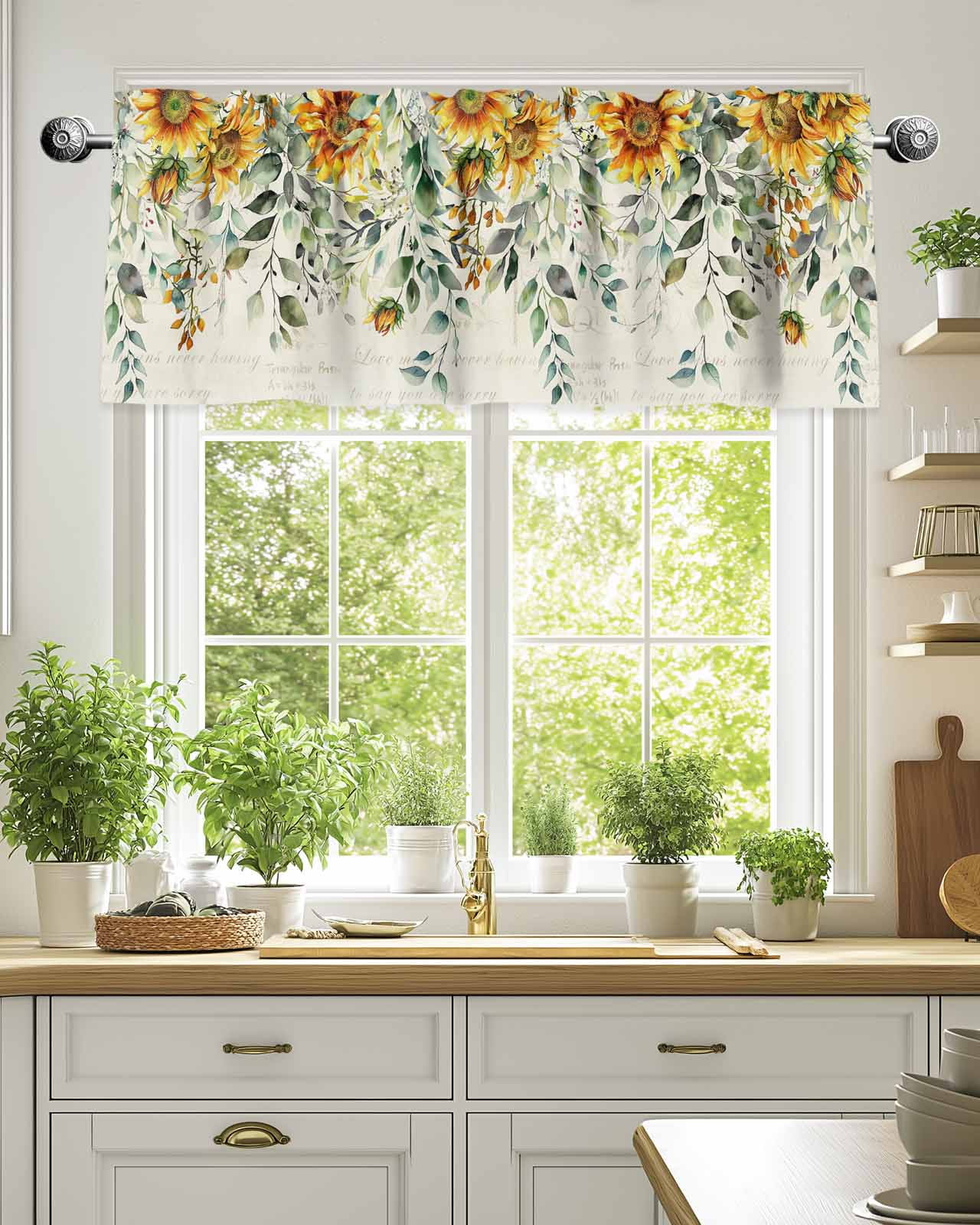 Curtain Valance for Windows,Sunflower Green Eucalyptus Leaves Kitchen ...
