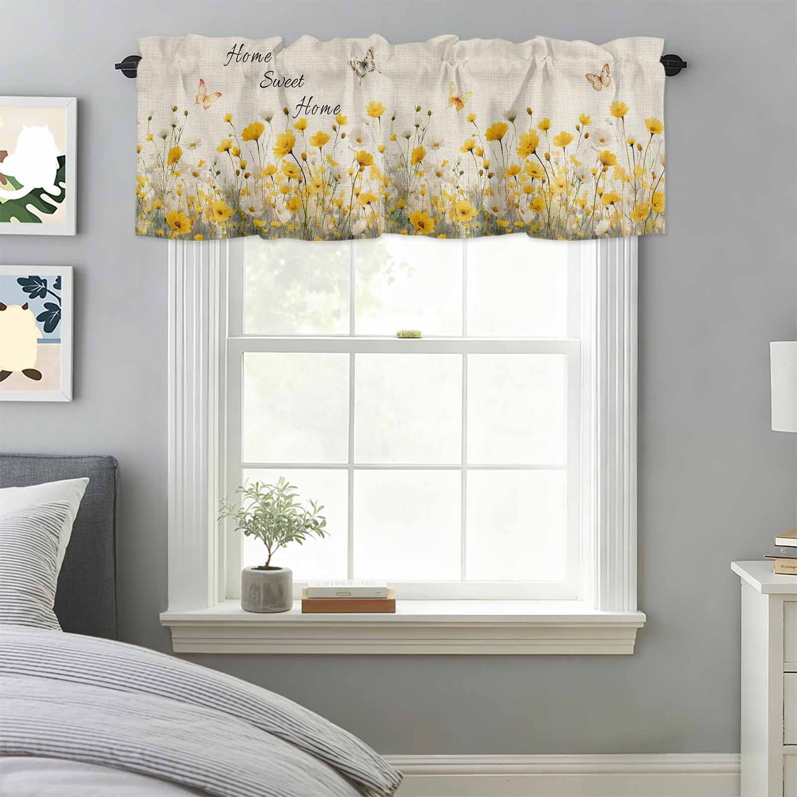 Curtain Valance for Windows, Sweet Home Words on Linen Kitchen Valances ...