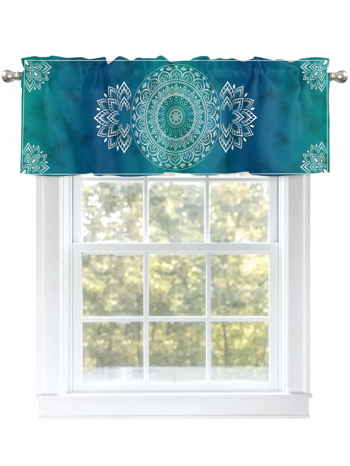 Curtain Valance for Windows Teal Blue Boho Kitchen Curtain Valances ...