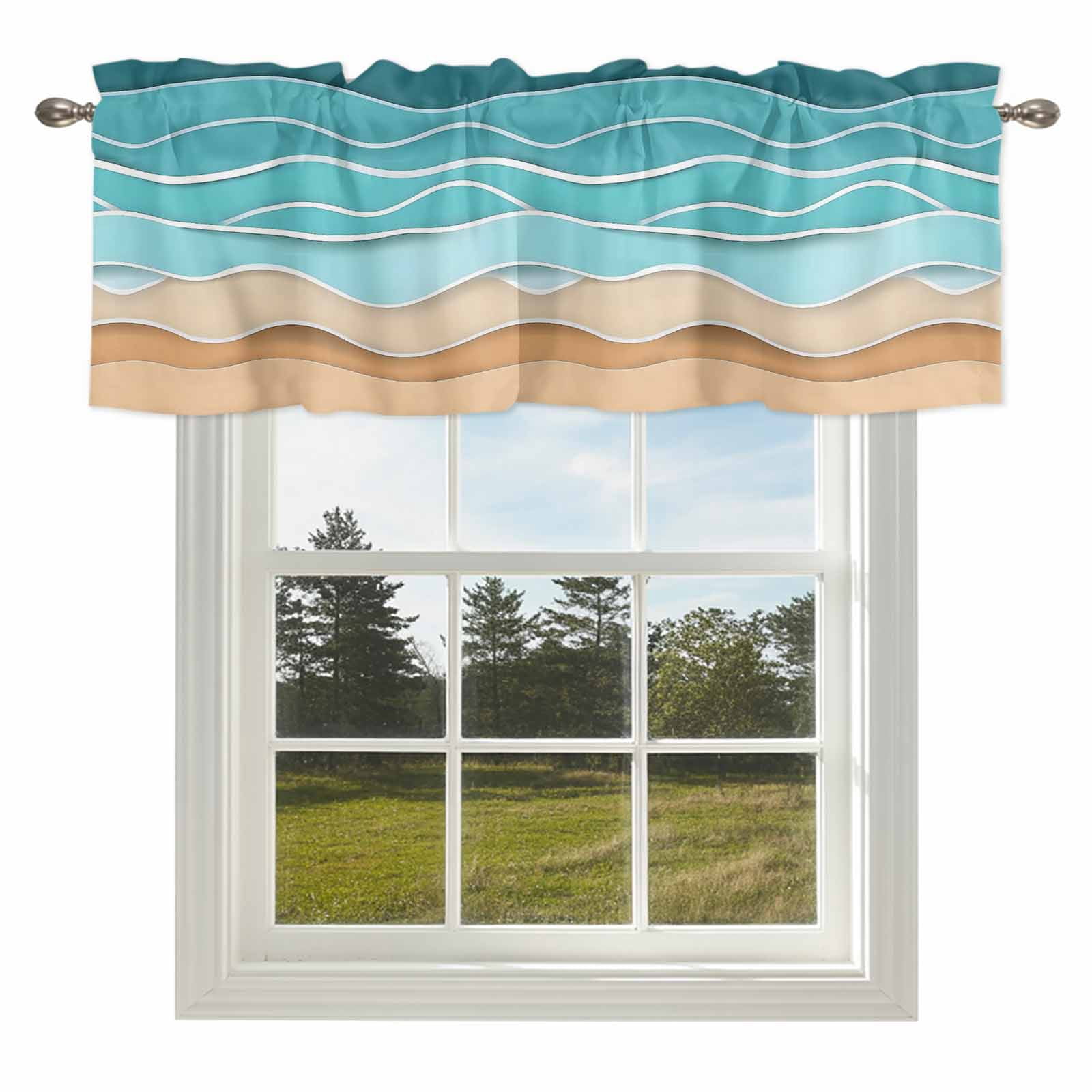 Curtain Valance for Windows Teal Blue Waves Kitchen Curtain Valances ...