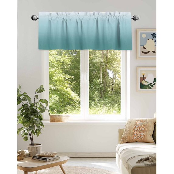 Curtain Valance for Windows,Teal Gradient Ombre Kitchen Valances Rod ...