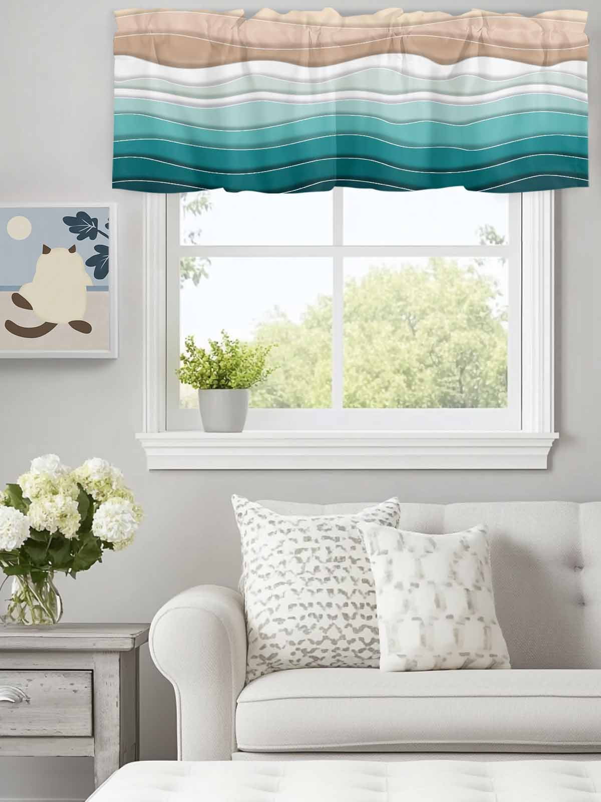 Curtain Valance for Windows,Teal Gradient Water Ripple Abstract ...