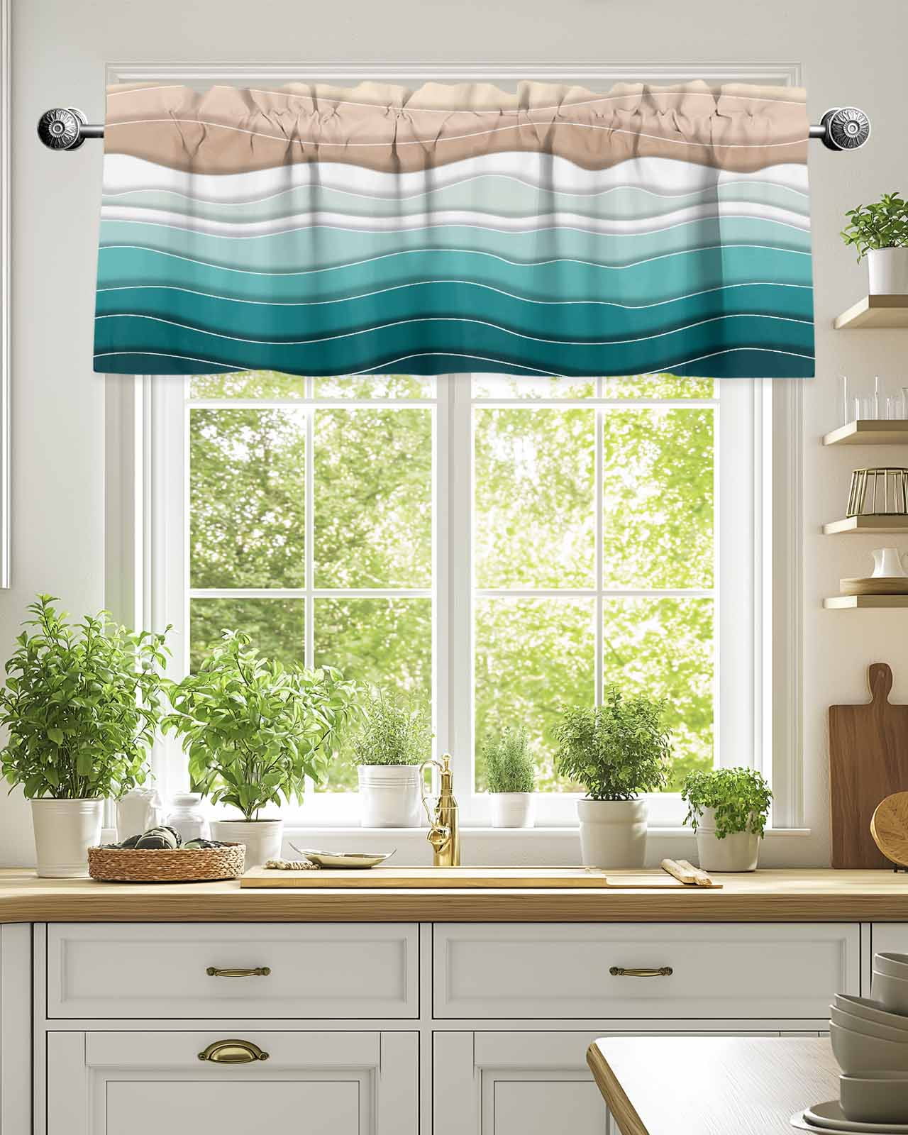 Curtain Valance for Windows,Teal Gradient Water Ripple Abstract ...