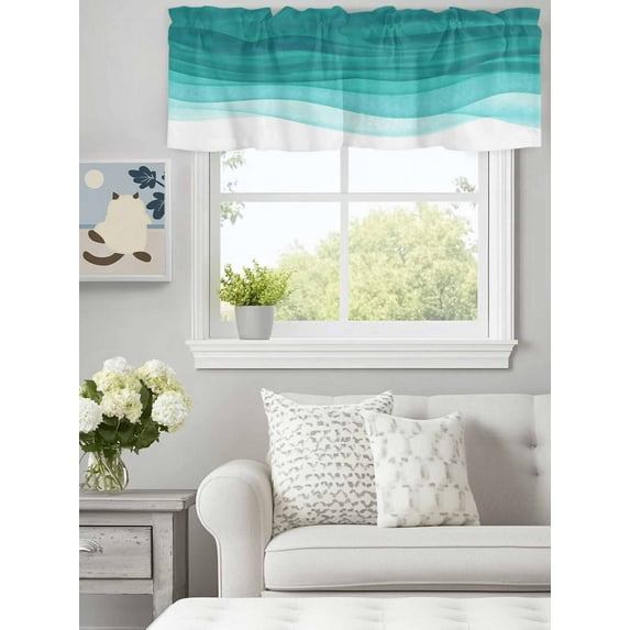 Curtain Valance for Windows,Teal Green Gradient Water Ripples Kitchen ...