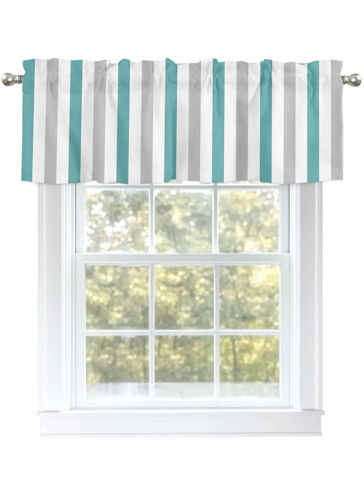 Curtain Valance for Windows Teal Grey Striped Kitchen Curtain Valances ...