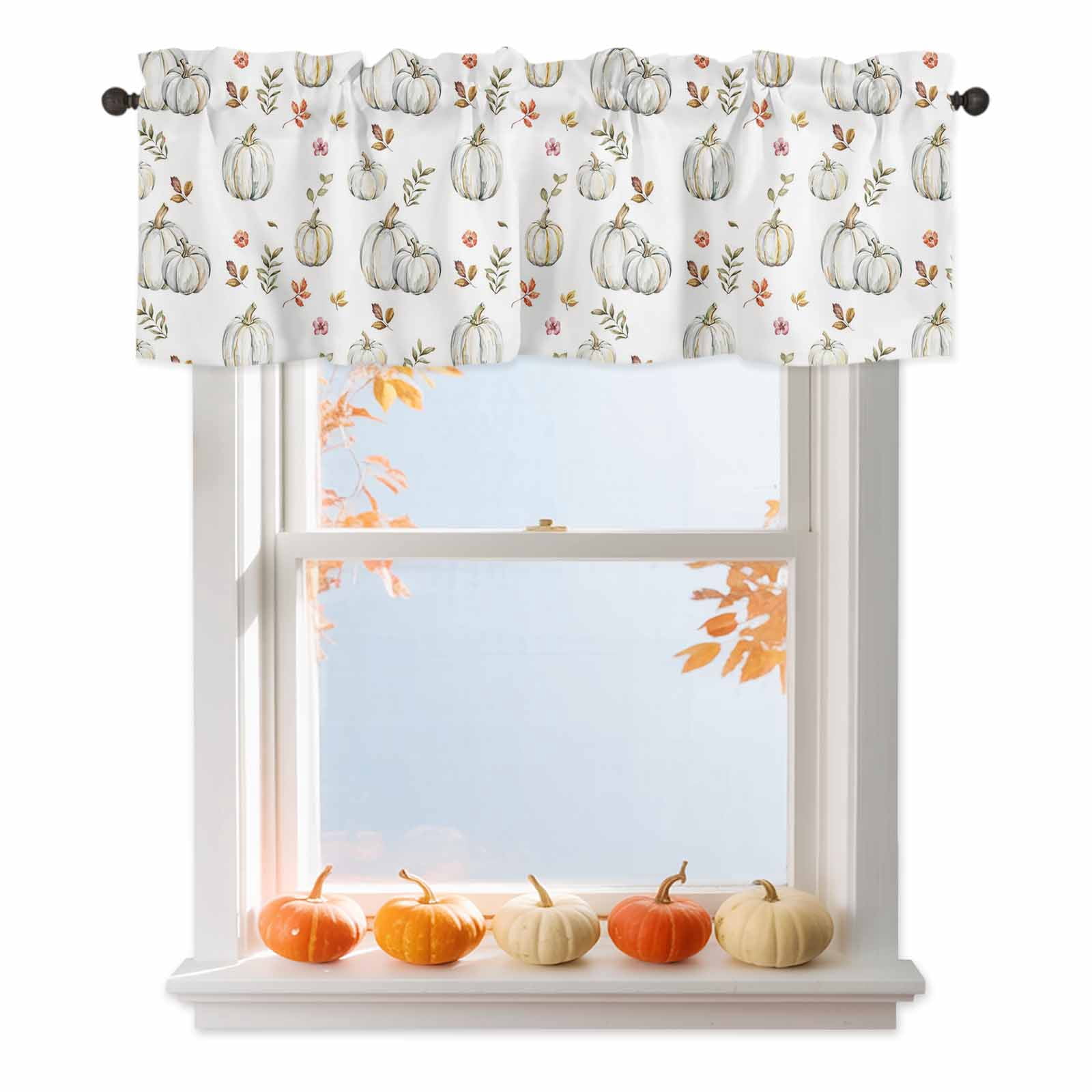 Curtain Valance for Windows, Thanksgiving Pumpkin Fall Leaves Seamless ...