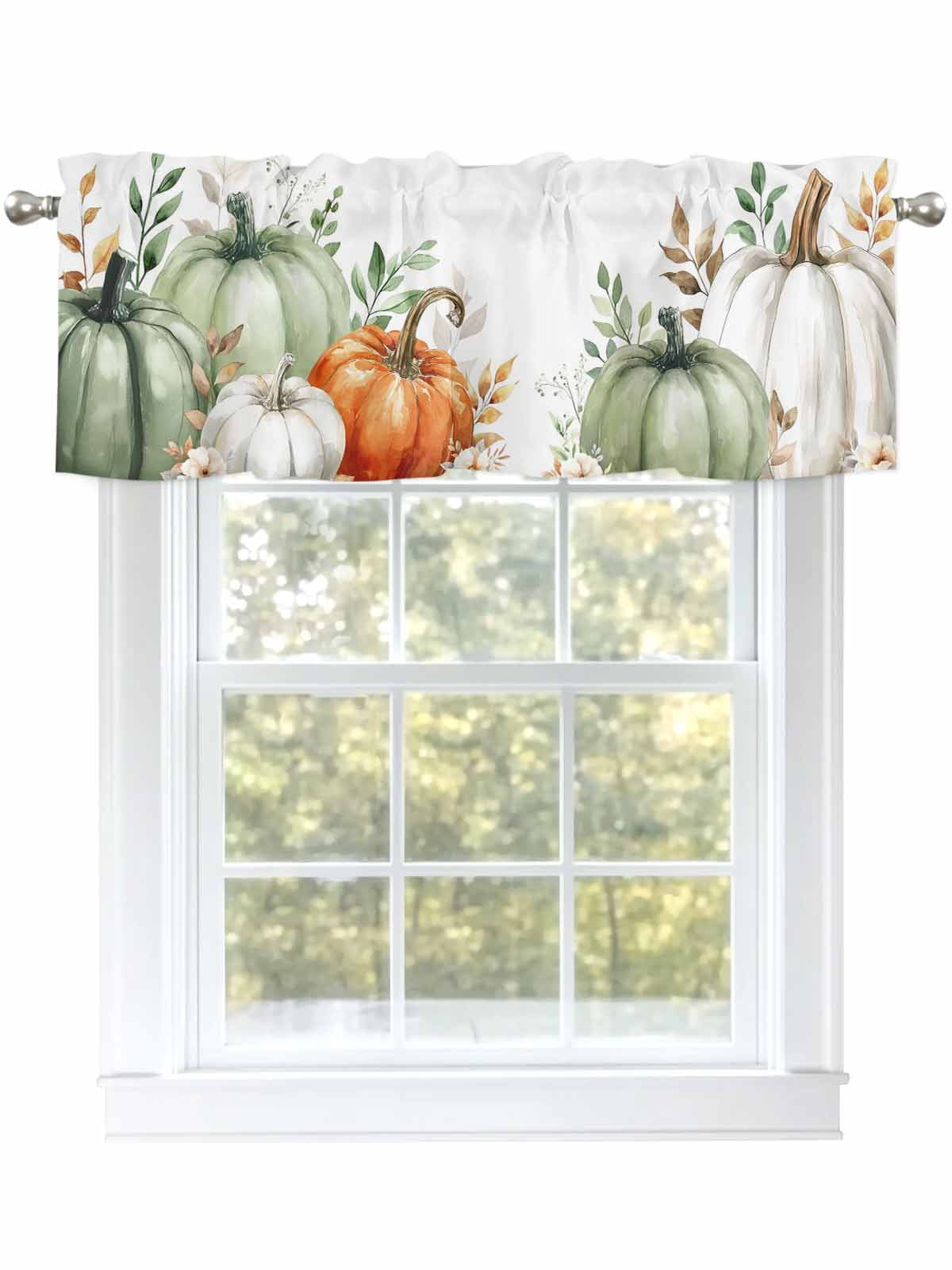 Curtain Valance for Windows,Thanksgiving Pumpkin Fall Watercolor Leaves ...