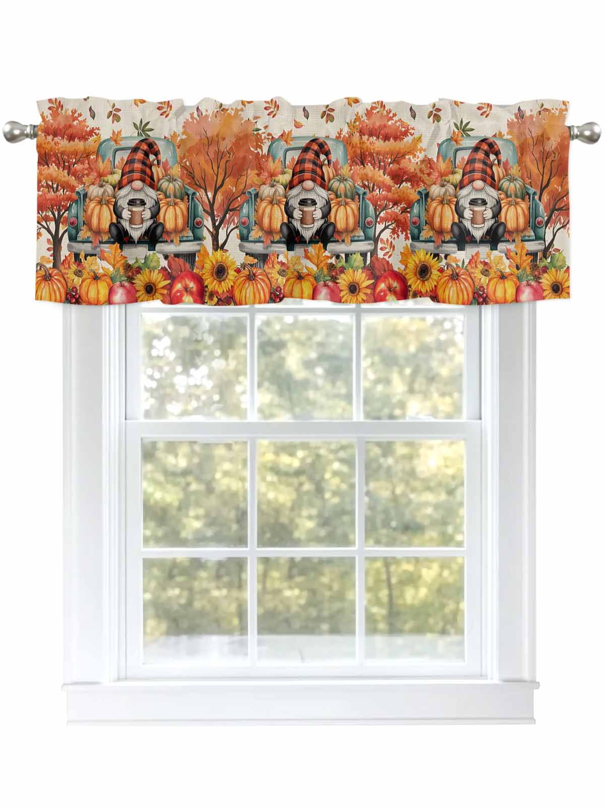 Curtain Valance for Windows,Thanksgiving Pumpkin Gnome Fall Orange ...