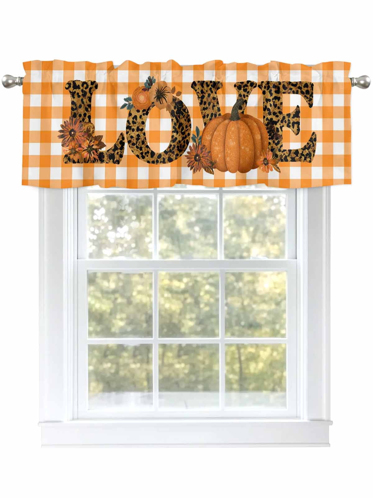 Curtain Valance for Windows,Thanksgiving Pumpkin Leopard Love Kitchen ...