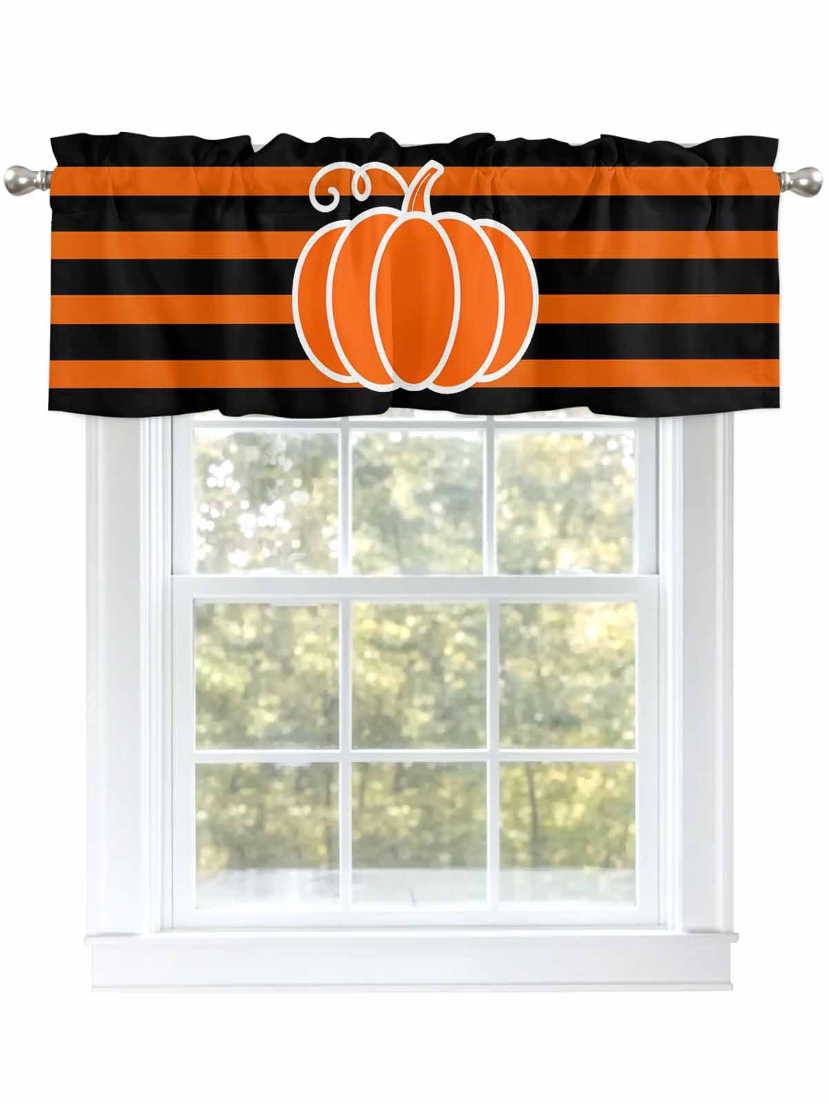 Curtain Valance for Windows,Thanksgiving Pumpkin Orange Stripes Kitchen ...