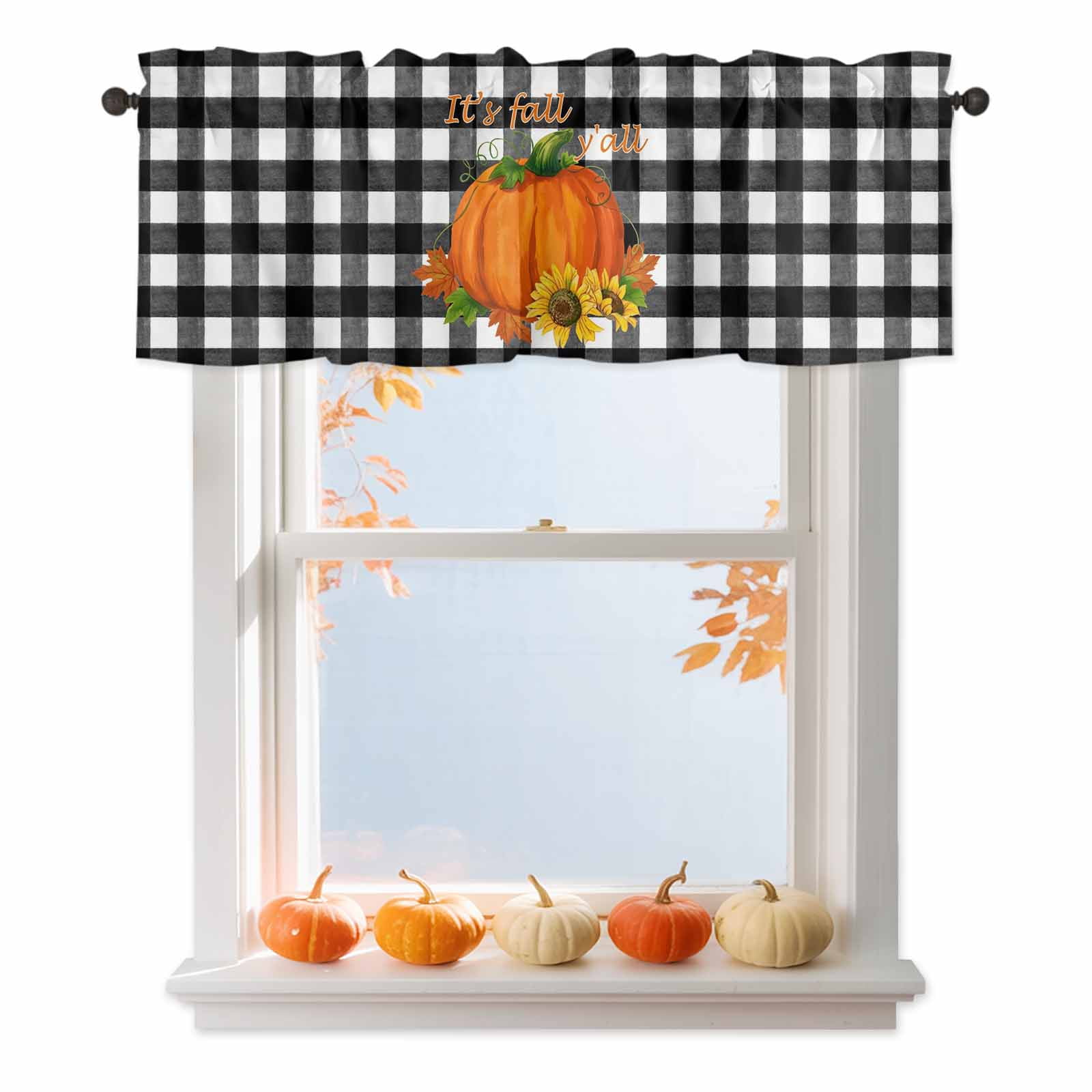 Curtain Valance for Windows,Thanksgiving Pumpkin Plaid Kitchen Valances ...