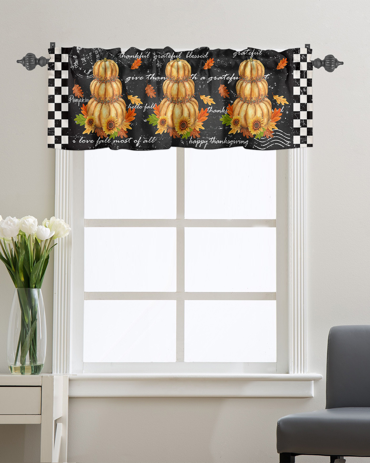 Curtain Valance for Windows Thanksgiving Pumpkin Sunflower Orange ...