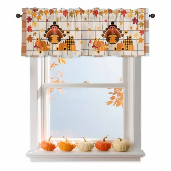 Curtain Valance for Windows,Thanksgiving Turkey Pumpkin Maple Leaf ...