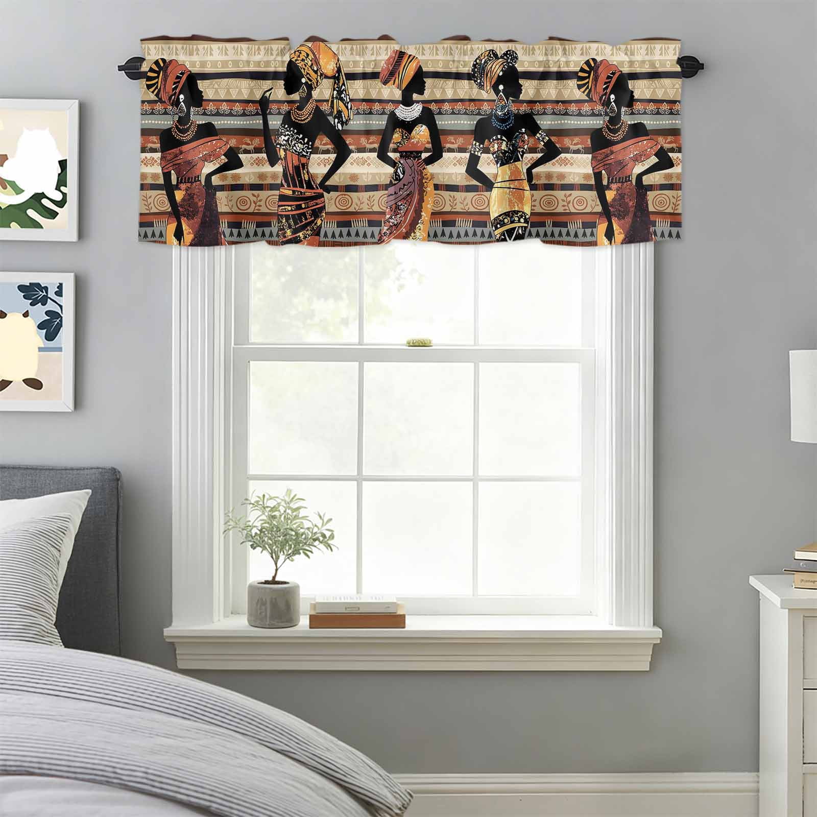 Curtain Valance for Windows, Tribal Ethnic African Girl Women Kitchen ...