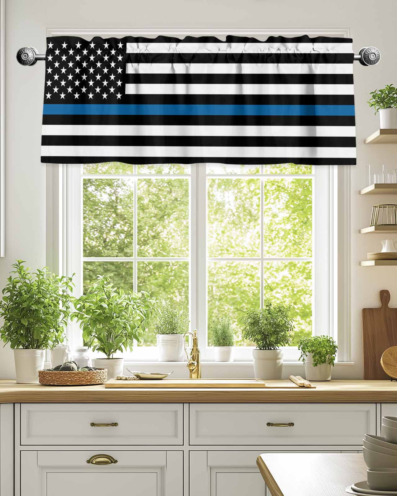 Curtain Valance for Windows,USA Flag Independence Day Thin Blue Line ...