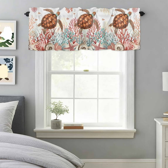 Curtain Valance for Windows, Underwater Sea Turtle Nautical Summer ...