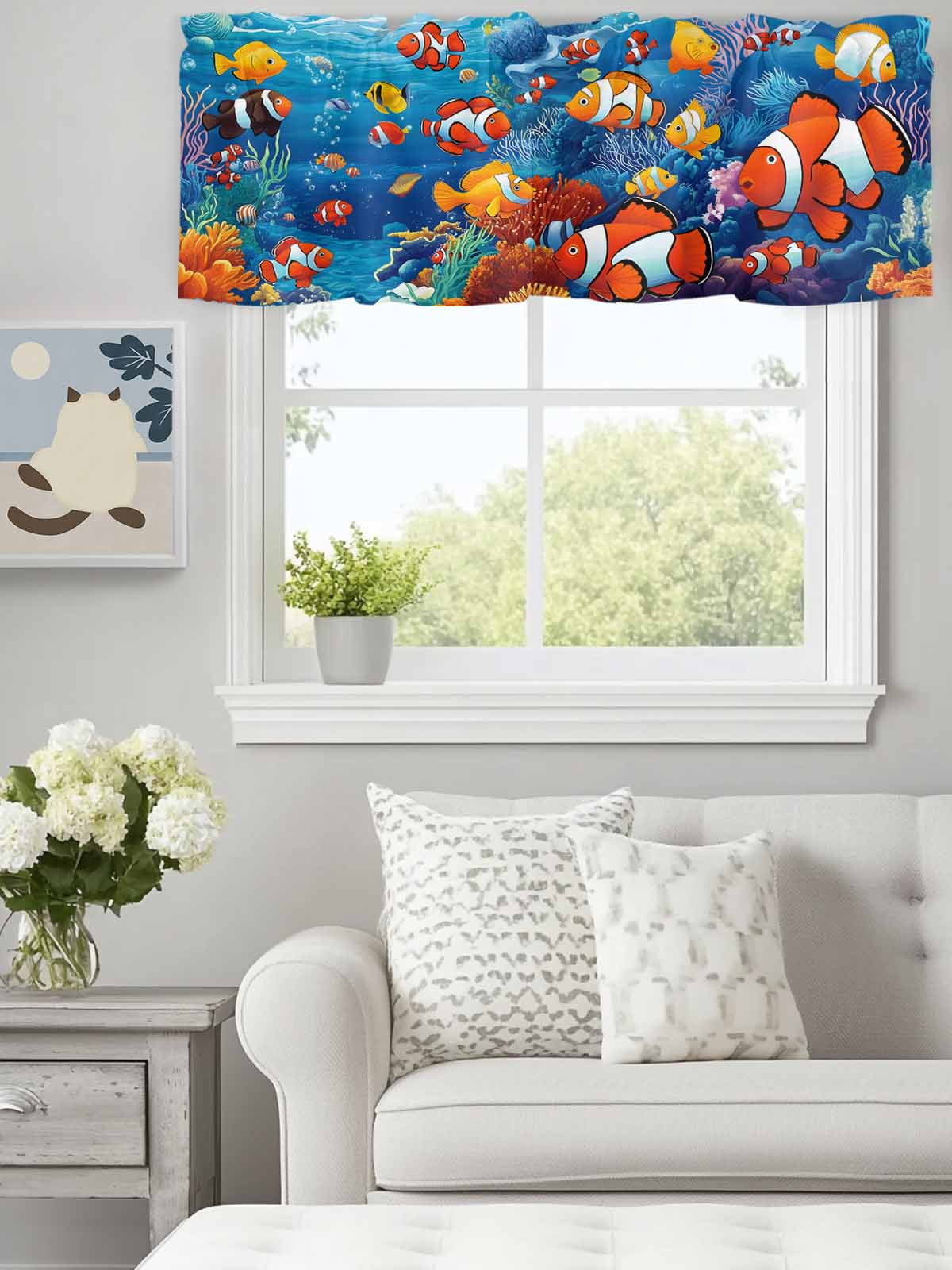 Curtain Valance for Windows,Underwater World Clownfish Coral Kitchen ...