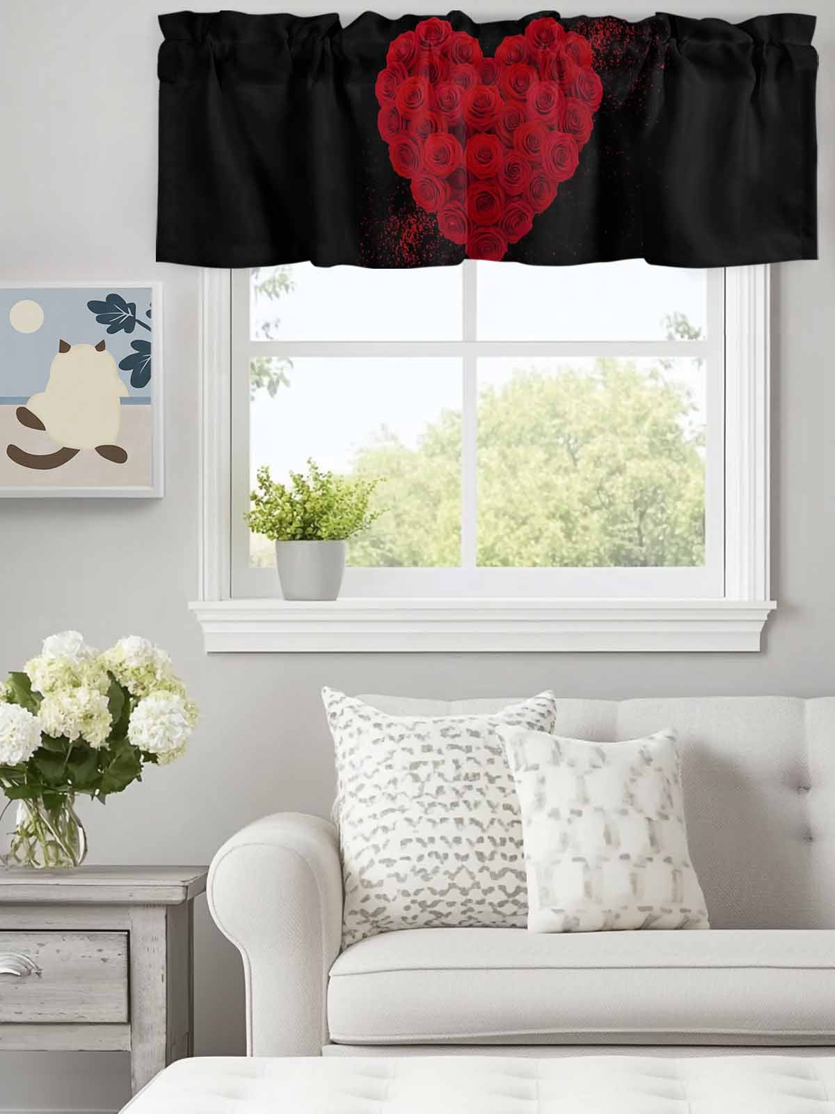 Curtain Valance for Windows, Valentine's Day Romantic Heart Shaped Red ...