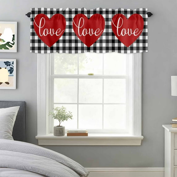 Curtain Valance for Windows, Valentines Love Quote on Red Heart Kitchen ...