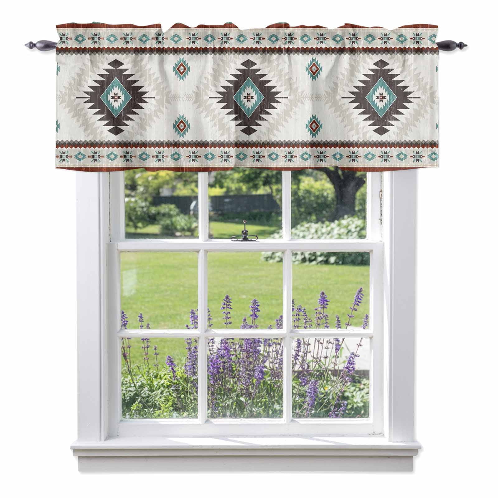 Curtain Valance for Windows, Vintage Aztec Boho Tribal Pattern Kitchen ...