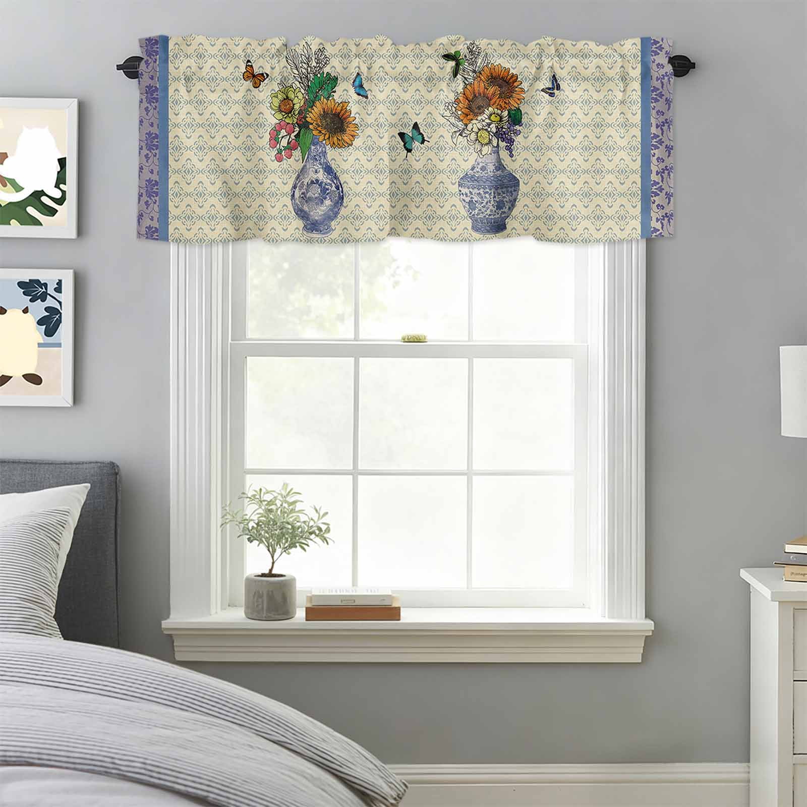 Curtain Valance for Windows, Vintage Blossoms Farm Sunflowers in ...