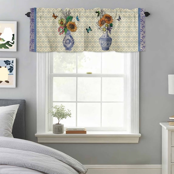Curtain Valance for Windows, Vintage Blossoms Farm Sunflowers in ...