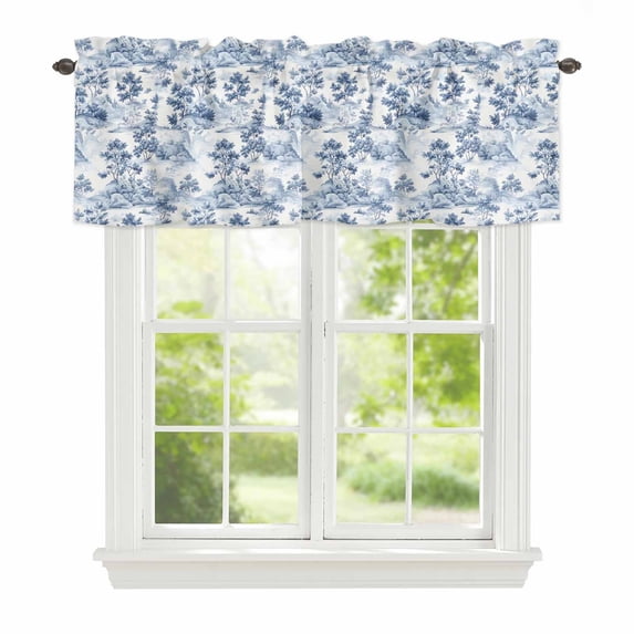 Curtain Valance for Windows, Vintage Blue Garden Tree Mountain Kitchen ...