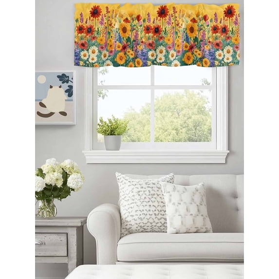 Curtain Valance for Windows, Vintage Country Wild Flowers Kitchen ...
