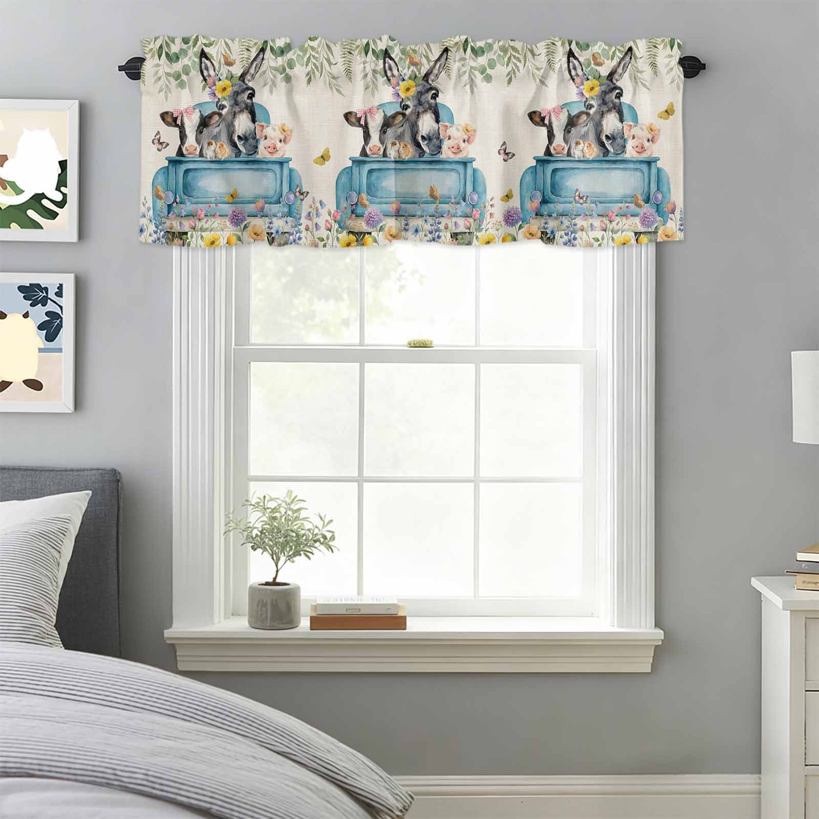 Curtain Valance for Windows, Vintage Farm Donkeys Pigs Cows Kitchen ...