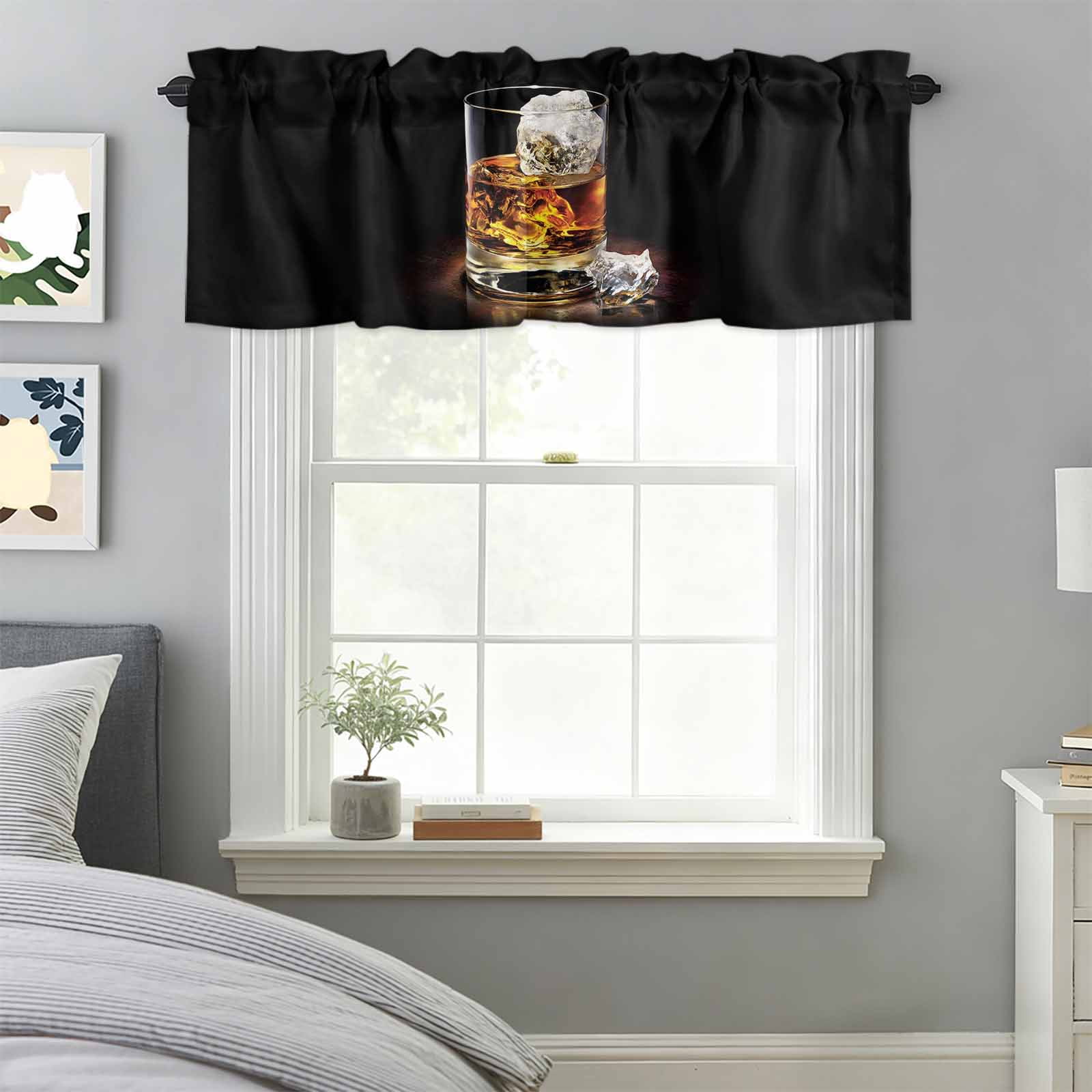 Curtain Valance for Windows, Vintage Farm A Glasses of Whiskey with Ice ...