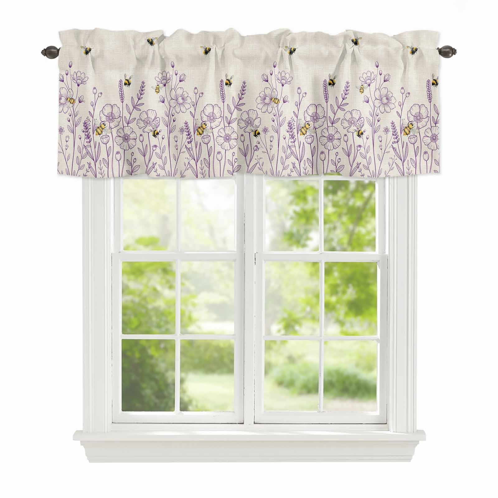 Curtain Valance for Windows, Vintage Farm Purple Flowers Kitchen ...