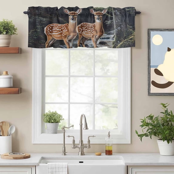 Curtain Valance for Windows, Vintage Forest Deer Kitchen Valances Rod ...